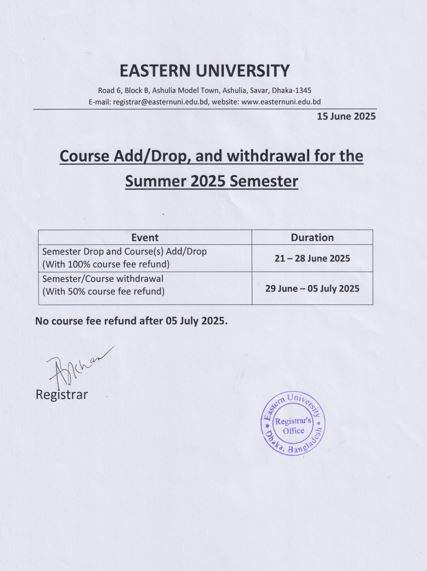 Course Add/Drop, and withdrawal for the Summer 2025 Semester | Notice ...
