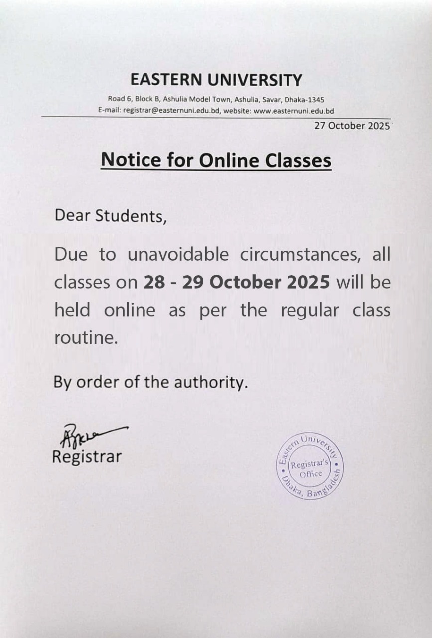 Urgent Notice for Online Classes | Notice | Eastern University