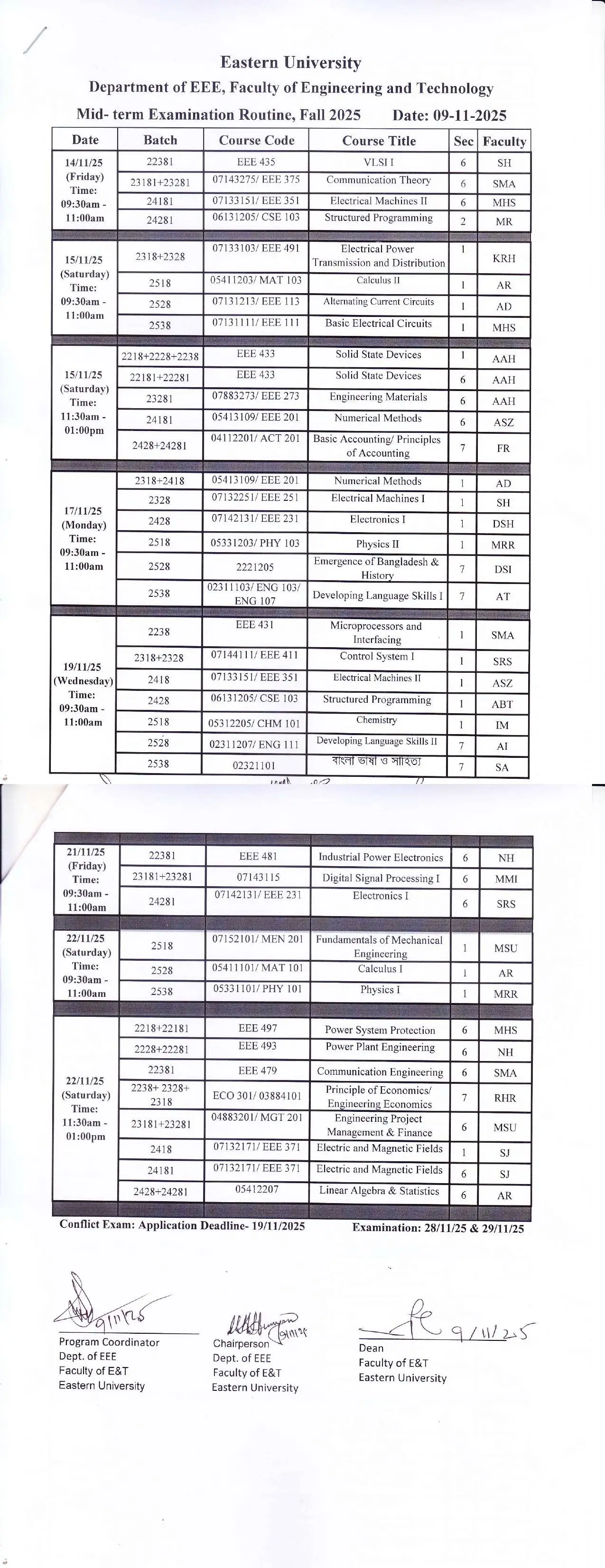 Mid-Term Examination Routine of EEE, Fall- 2025 | Notice | Eastern ...